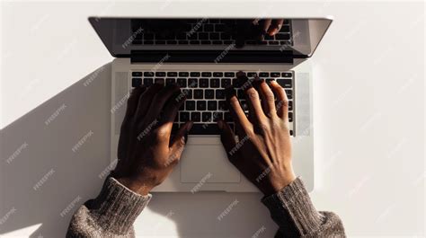 premium photo closeup of a persons hands typing on the keyboard of a modern laptop
