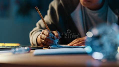 Close Up Of A Teenage Multiethnic Black Girl Writing Down Homework In A