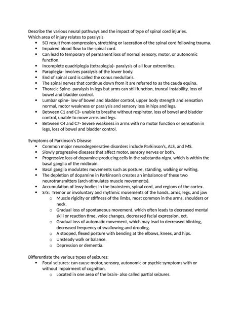 Patho Exam 3 Lecture Notes Describe The Various Neural Pathways And The Impact Of Type Of