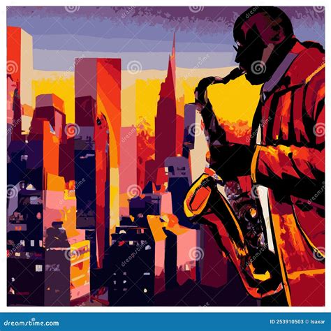 Jazz Saxophonist In New York Stock Vector Illustration Of Color