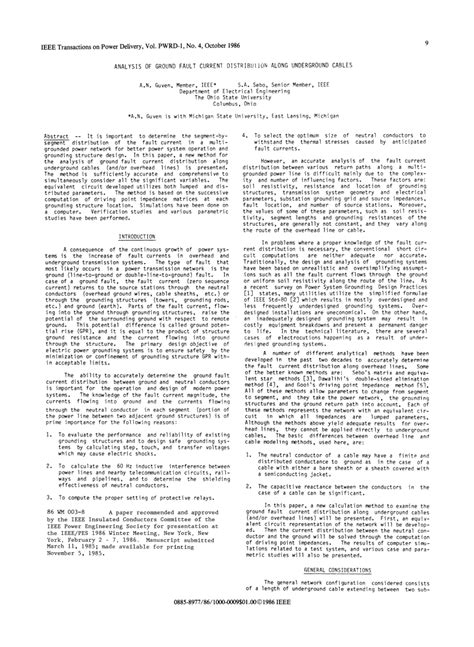 PDF Analysis Of Ground Fault Current Distribution Along Underground Cables