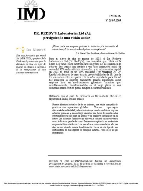 Dr Reddys Laboratories Esp Pdf Industria Farmacéutica