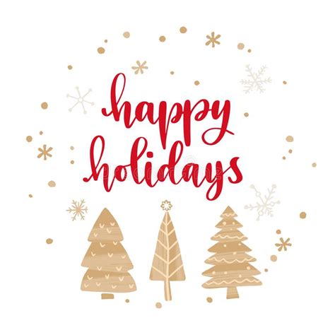 Trendy Style Lettering And Flat Hand Drawn Winter Holiday Symbols And
