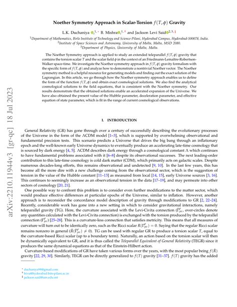 Pdf Noether Symmetry Approach In Scalar Torsion F T Phi Gravity