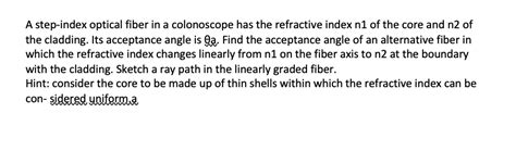 Solved A Step Index Optical Fiber In A Colonoscope Has The Refractive