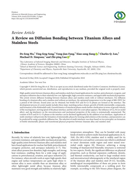 PDF A Review On Diffusion Bonding Between Titanium Alloys And Stainless Steels