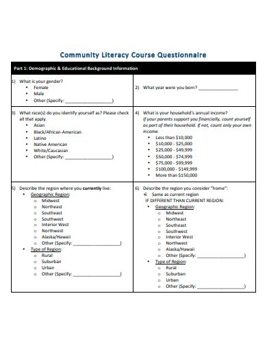 Free 21 Community Questionnaire Samples In Pdf Ms Word