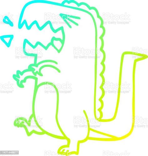 Dessin Au Trait Dégradé Froid Dun Dinosaure Rugissant De Dessin Animé