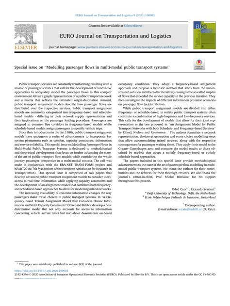 Pdf Special Issue On Modelling Passenger Flows In Multi Modal Public Transport Systems”