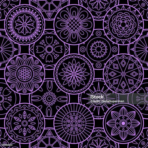 만다라와 아름 다운 완벽 한 패턴입니다 검은 벡터 배경입니다 0명에 대한 스톡 벡터 아트 및 기타 이미지 0명 검은색 기하 도형 Istock