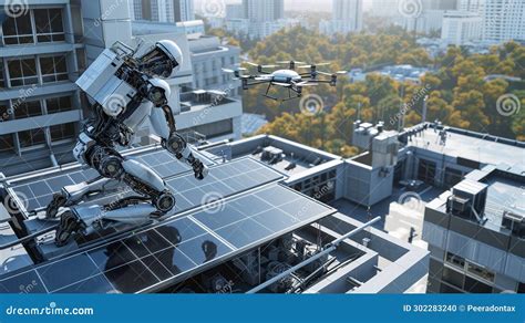 The Synergy Of Ai And Renewable Energy In An Urban Landscape Stock Illustration Illustration