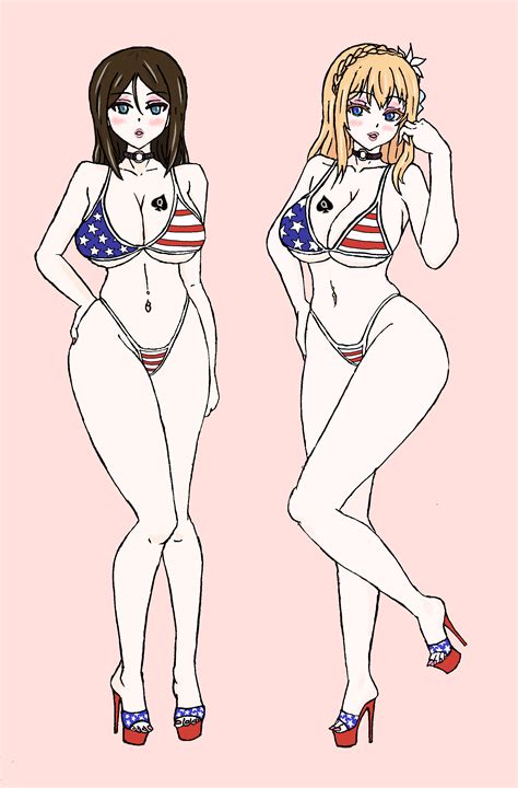 Rule 34 2girls American Flag Bikini Bimbo Bimbofication Blonde Hair Blue Eyes Blush Breasts