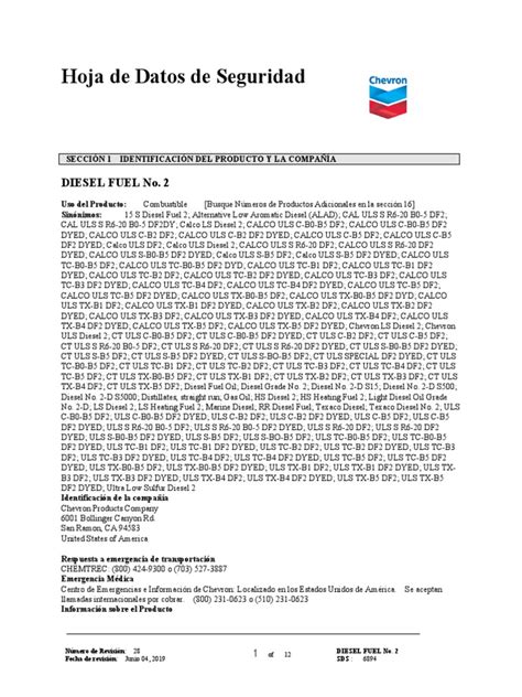 Hoja De Datos De Seguridad Diesel Fuel No 2 Pdf Fuel Oil Energy
