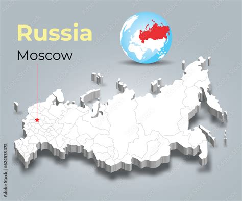 Russia 3d Map With Borders Of Regions Stock Vector Adobe Stock