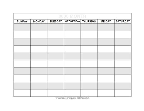 Blank Work Calendar