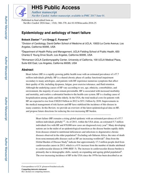 Pdf Epidemiology And Aetiology Of Heart Failure