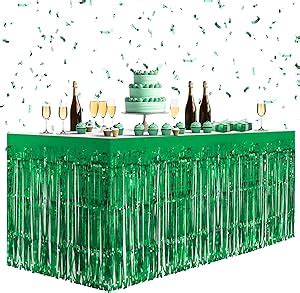 2 Pack Green Table Skirts 29x108 Metallic Foil Tinsel