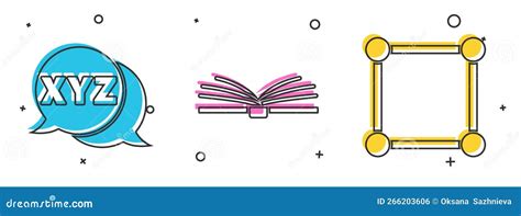 Set Xyz Coordinate System Open Book And Geometric Figure Square Icon Vector Stock Illustration