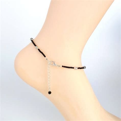 Black Seed Bead Anklet Silver Beaded Ankle Bracelet Jewelry Etsy