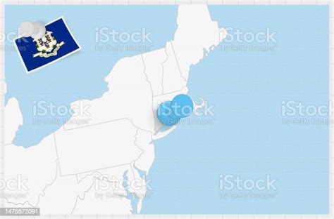 ピン留めされた青いピンを持つコネチカットの地図コネチカットの固定された旗 アメリカ合衆国の州のベクターアート素材や画像を多数ご用意