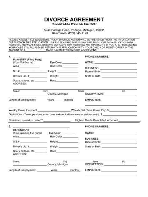 Michigan Divorce Forms Free Templates In Pdf Word Excel To Print