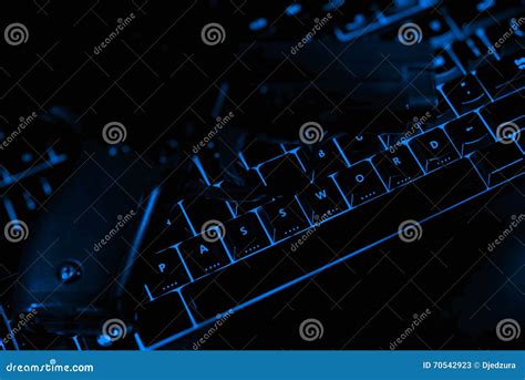 Password Text And Pistol On The Illuminated Buttons Of The Keyboard Stock Image Image Of