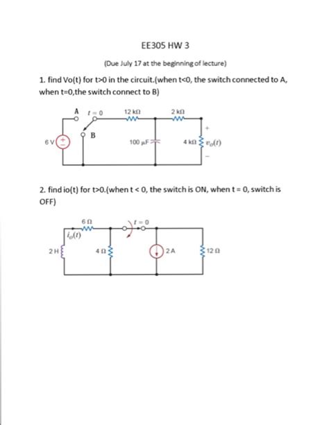 Solved Find Vo T For T In The Circuit When T