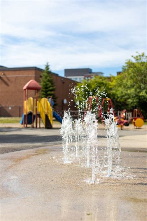 Splash Pad Playground In Public Park In Summer Without People Stock
