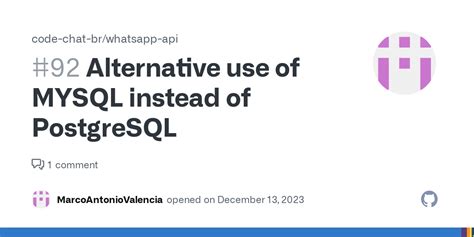 Alternative Use Of Mysql Instead Of Postgresql · Issue 92 · Code Chat