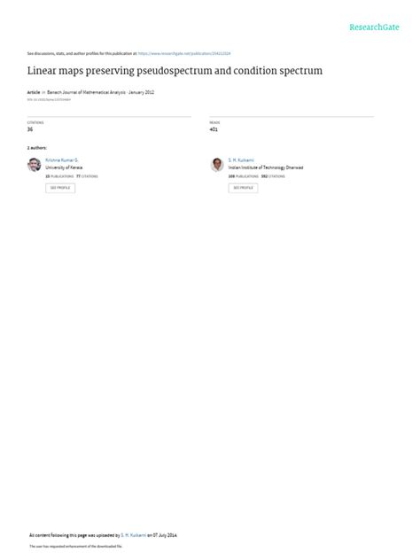 77 Linear Maps Preserving Pseudospectrum And Conditio Pdf