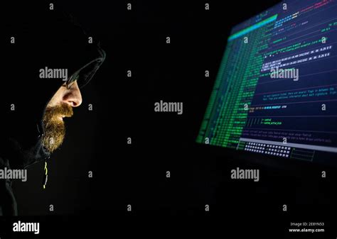 Hacker Coding At Night Cybersecurity Concept Stock Photo Alamy