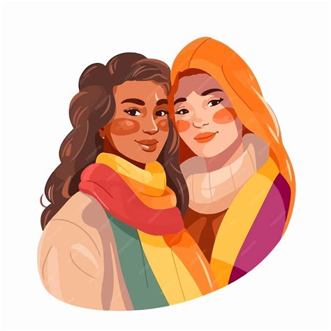 Un Retrato De Una Pareja De Lesbianas Con Una Bandera Del Arco Iris El