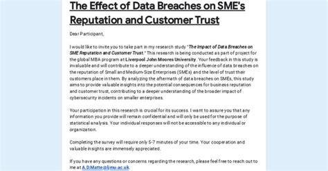 The Effect Of Data Breaches On Smes Reputation And Customer Trust