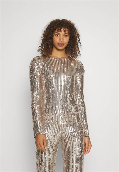 Gina Tricot Tall Sequin Longsleeve Top S Dlouhým Rukávem Dark Beige