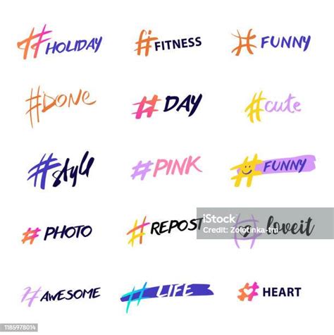 소셜 네트워크 인터넷 응용 프로그램에 대한 텍스트와 해시 태그 아이콘 자유형 그려진 기호 템플릿을 설정합니다 흰색 배경에 격리 된 해시 태그 재미있는 로고 Brand