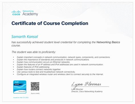 Completed Networking Basics Course Offered By Cisco Brushing Up The