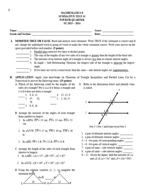 Theorems On Triangle Inequalities And Parallel Lines Cut By A