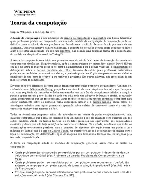 Teoria Da Computação Pdf Teoria Da Computação Lógica Matemática