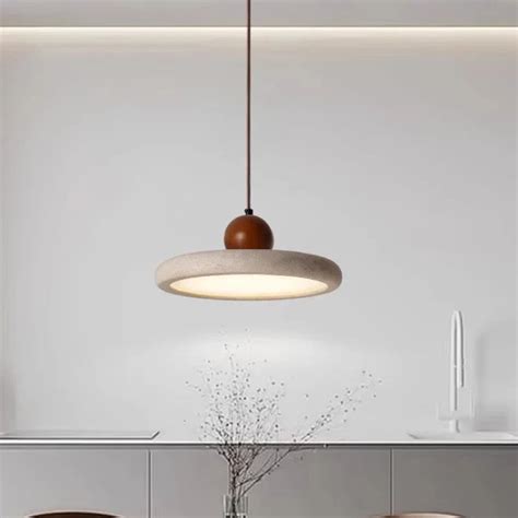 Reuben Modern Disc Shape Stone Hanging Brown Cord Led Ceiling Light