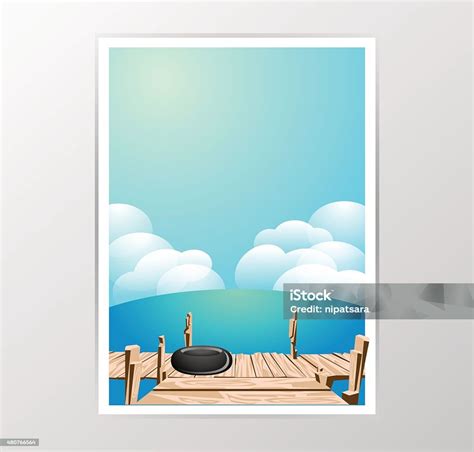 Jembatan Kayu Dan Vektor Tepi Laut Ilustrasi Stok Unduh Gambar