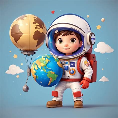 Premium Photo Cute Astronaut Floating With Planet And World Globe