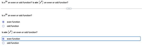 solved is x28 an even or odd function is sin x6 an even or