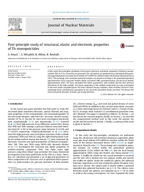 Pdf First Principle Study Of Structural Elastic And Electronic