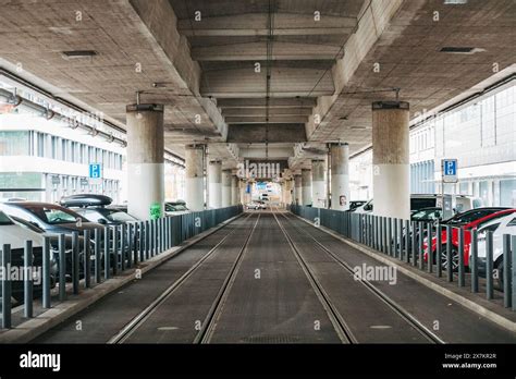 Looking Down Light Rail Tracks At Schiffbau Station Zurich A Multi
