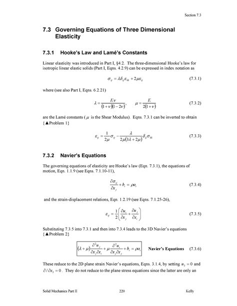 Elasticity Lecture Notes Section Solid Mechanics Part II Kelly Governing