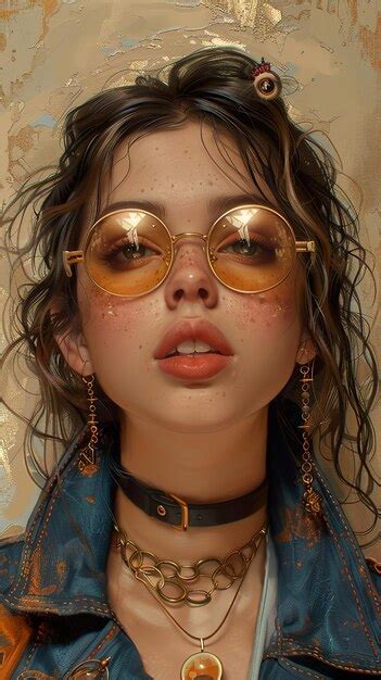 A Girl Wearing A Pair Of Gold Framed Glasses Is Wearing A Gold Frame