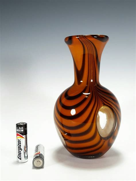 Murano Tiger Striped Art Glass Vase With Clear Oval Panels Etsy