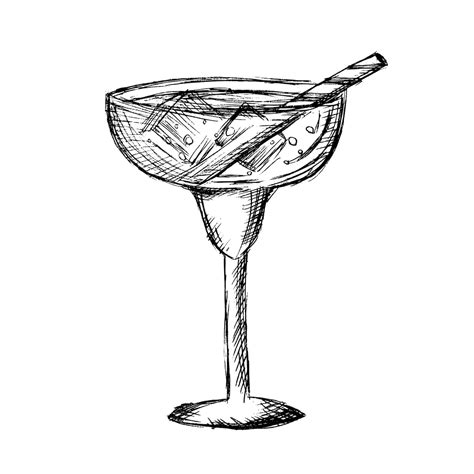 Premium Vector Sketch Glass Hand Drawn Black And White Cocktail Sketch