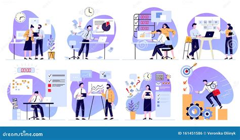 Working Productivity Manage Time Mobile App Page Onboard Screen Template Tiny People