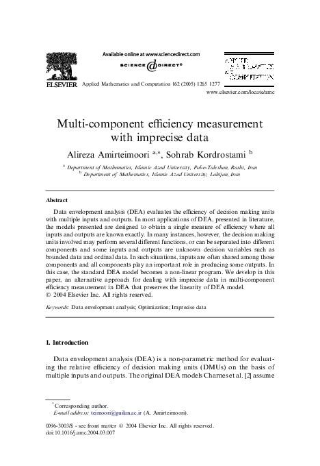 Pdf Multi Component Efficiency Measurement With Imprecise Data